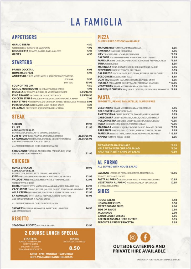 Main Menu La Famiglia Newcastle Main Menu La Famiglia Newcastle